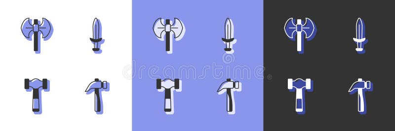 Set Hammer, Medieval Poleaxe, and Sword Icon. Vector Stock Illustration ...