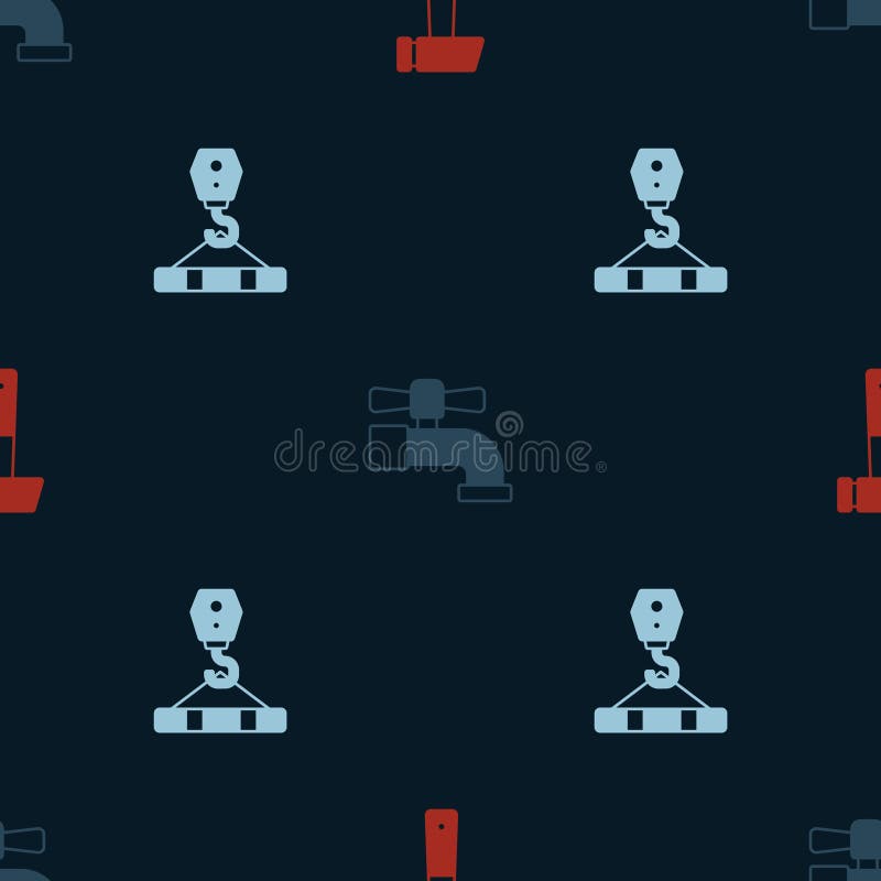 Set Hammer, Water Tap and Crane Hook on Seamless Pattern. Vector Stock ...