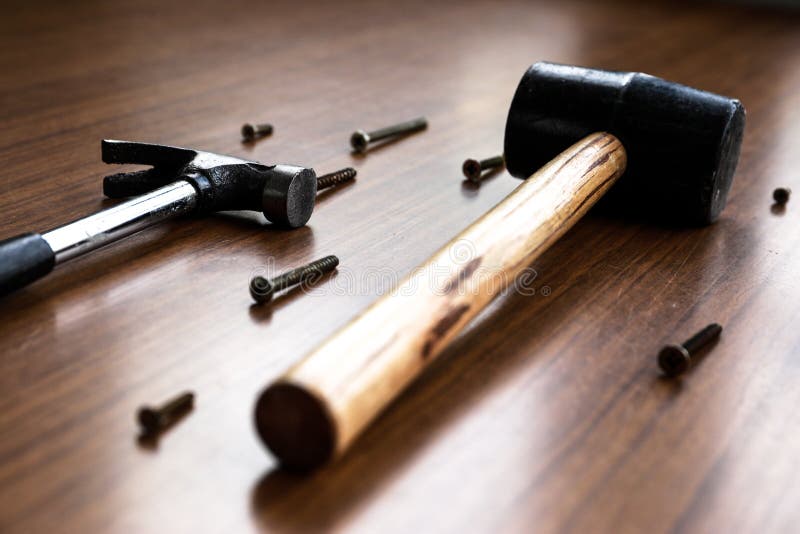 A Set of Hammers with Some Nails and Screws Stock Image - Image of ...