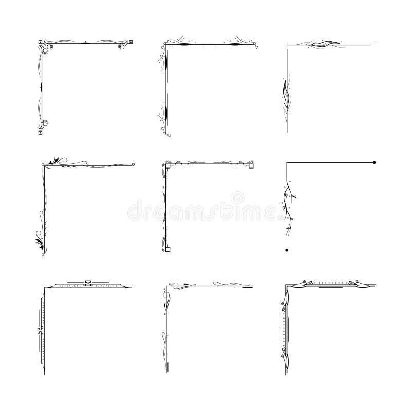 Set Hand Draw of Corners Different Shapes Flower Decoration Vector ...