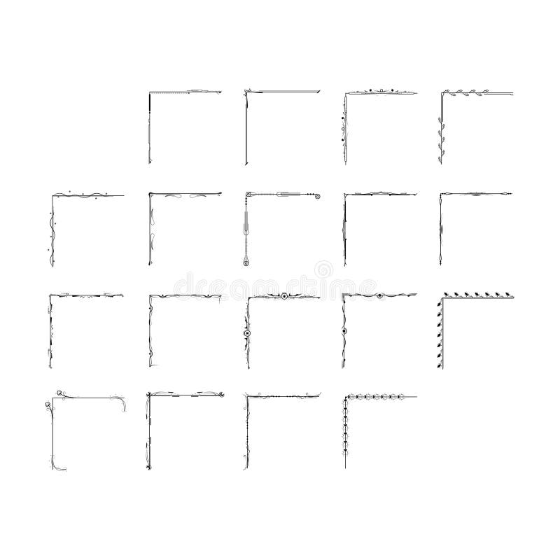 Set Hand Draw of Corners Different Shapes Flower Decoration Vector ...