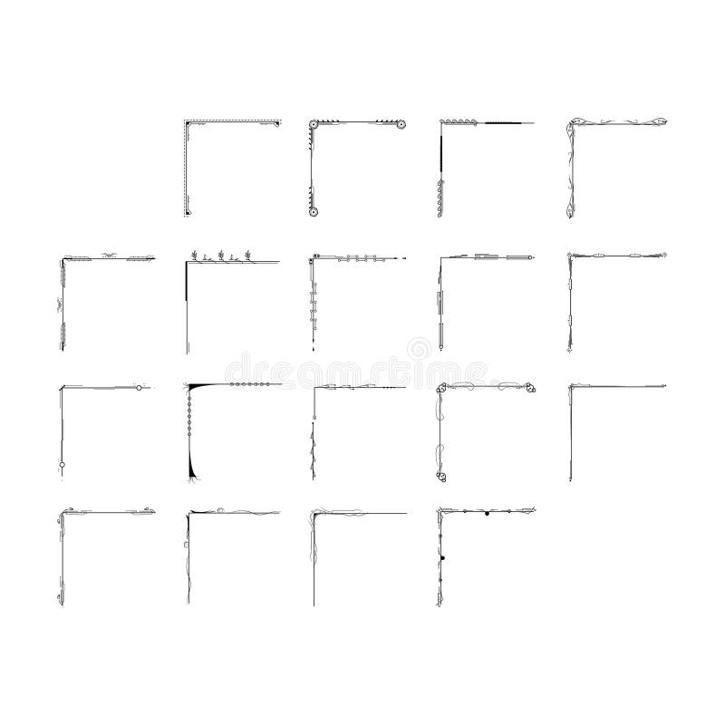 Set Hand Draw of Corners Different Shapes Flower Decoration Vector ...