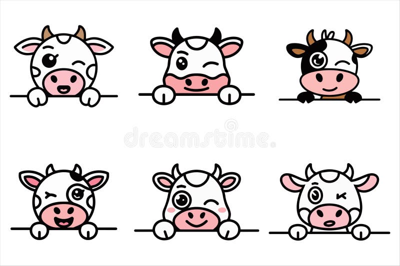 Set of Hand Draw Cute Cow a Vector Illustration Stock Vector ...