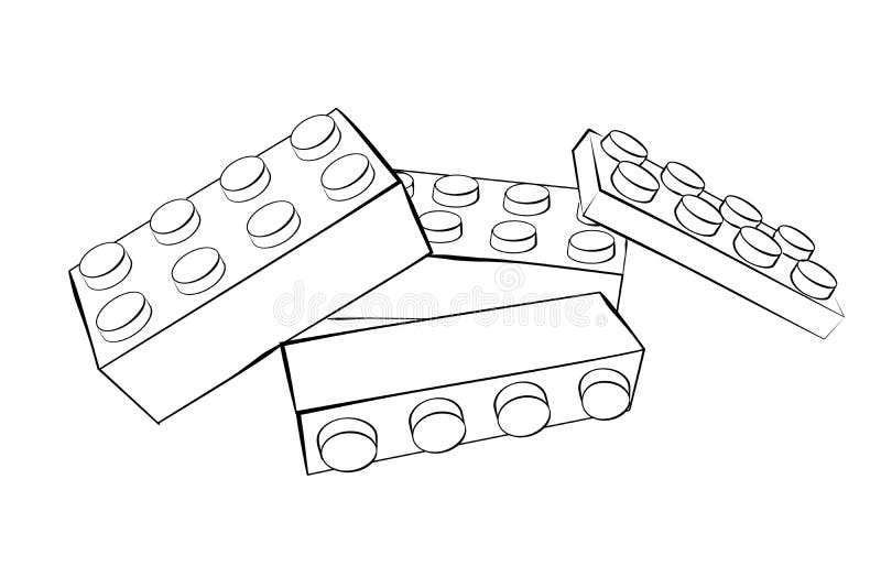 Set of 4 Hand Draw Sketch Vector, Random Position Stack Brick Toys ...
