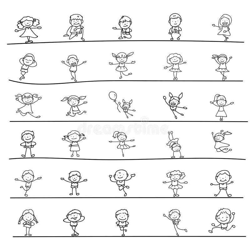 Set of Hand Drawing Abstract Happy Cute Kids Line Art Stock ... Set of Hand Drawing Abstract Happy Cute Kids Line Art Stock ...