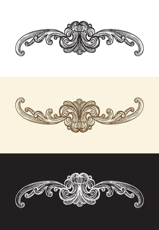 Set of Hand Drawing Baroque Design Element Illustration Stock Vector ...