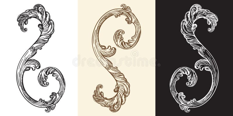 Set of Hand Drawing Baroque Design Element Set Vector Illustration ...