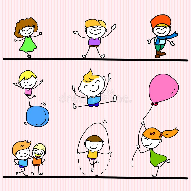 Hand Drawing Cartoon Happy Kids Stock Vector - Illustration of animated ...