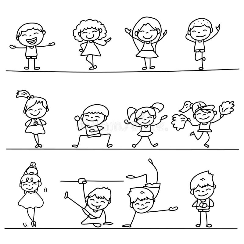 Set of Hand Drawing Cartoon Happy People Stock Vector - Illustration of ...