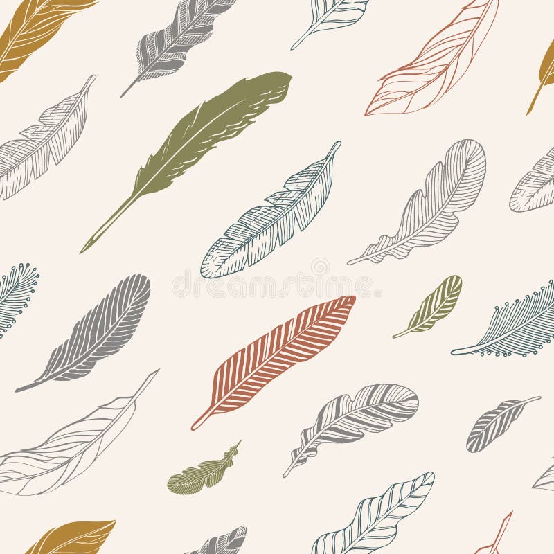 Set of Hand-drawing Color Feathers. Stock Vector - Illustration of ...