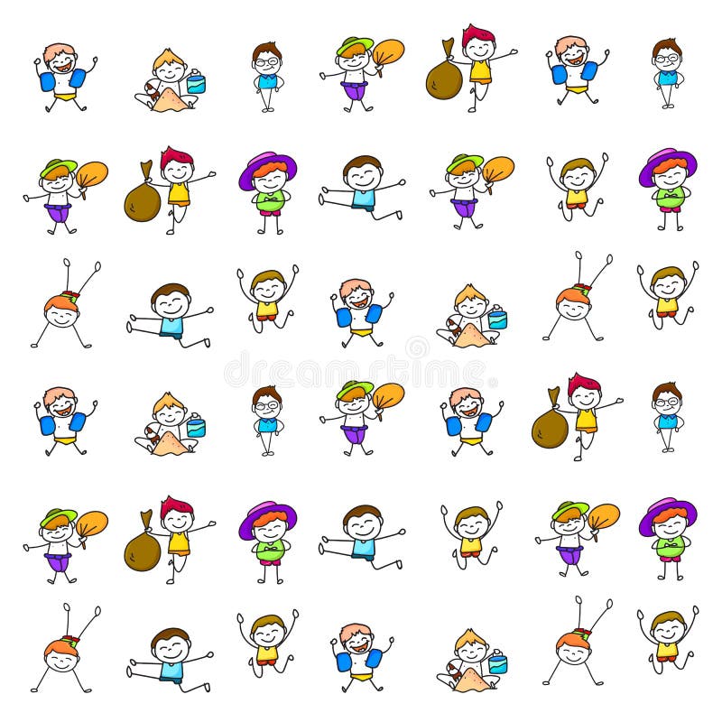 Set of Colorful Hand Drawing Happiness Cartoon Concept, Happy Pe Stock ...