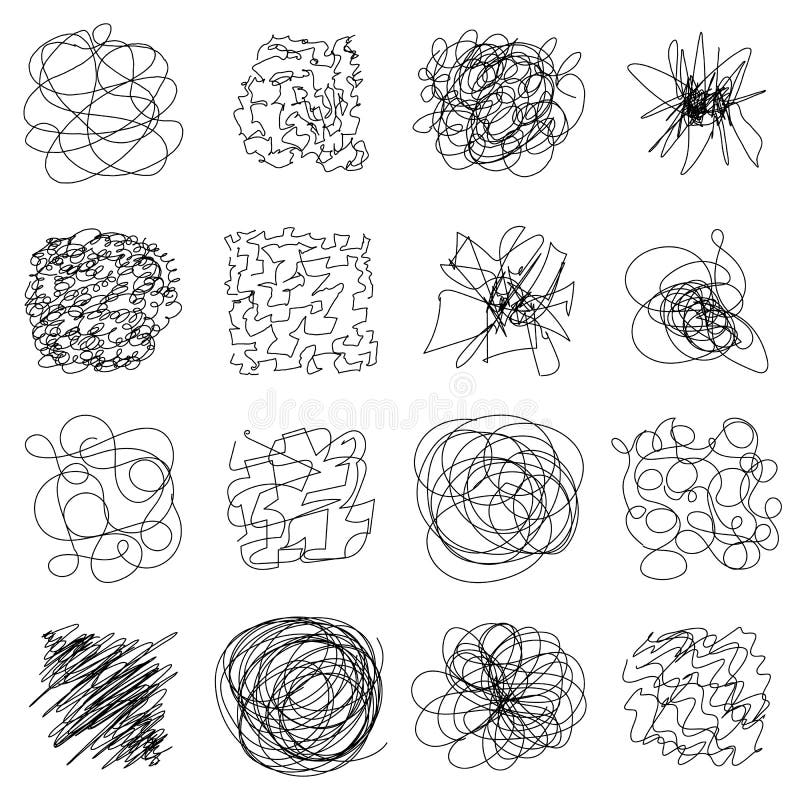 Set of Hand Drawing Random Chaotic Lines. Insane Tangled Scribble Clew ... Set of Hand Drawing Random Chaotic Lines. Insane Tangled Scribble Clew ...