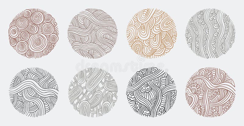 Set of Hand Drawn Abstract Lines and Curves Patterns. Circle Doodle ...