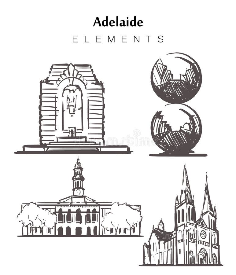Adelaide Skyline Sketch. Adelaide Hand Drawn Illustration Stock ...