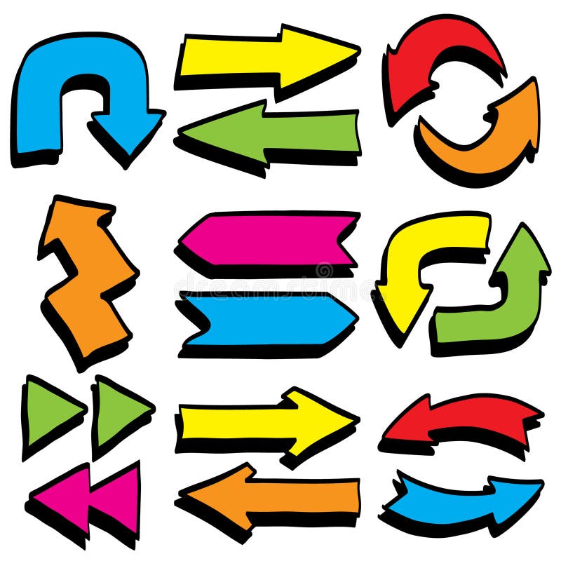 Set of Hand Drawn Arrow Whit Drop Shadow Multicolored,cartoon ,doodle ...