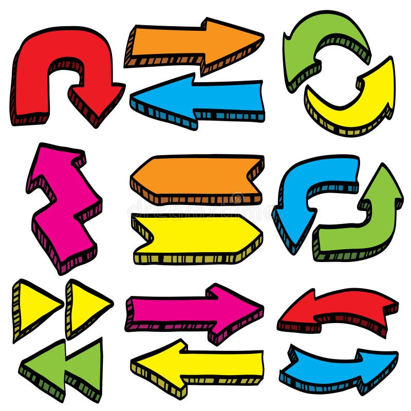 Set of Hand Drawn Arrow Whit Drop Shadow Multicolored,cartoon ,doodle ...