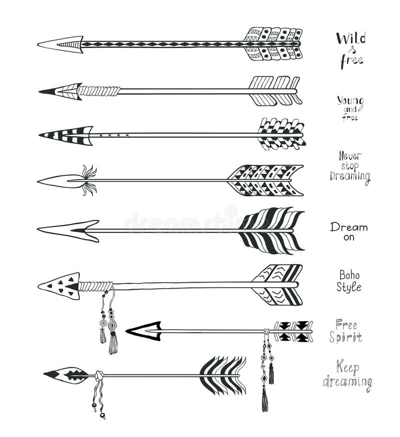 Set of Hand Drawn Arrows and Boho Design Elements . Stock Vector ...