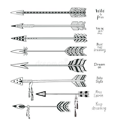 Set of Hand Drawn Arrows and Boho Design Elements . Stock Vector ...