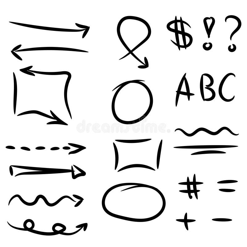 Set of Hand Drawn Arrows, Circle and Squares for Highlighting Text ...