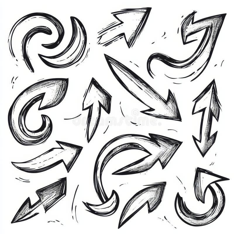 Set of Hand Drawn Arrows, Doodle Style. Vector Illustration Stock ...