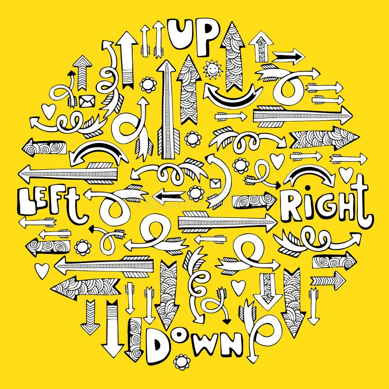 Set of Hand Drawn Arrows. Monochrome Vector Illustration. Stock Vector ...