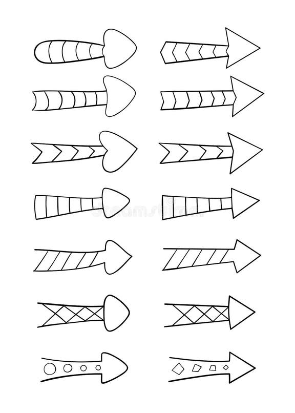 Set of Hand Drawn Arrows with Patterns Stock Vector - Illustration of ...