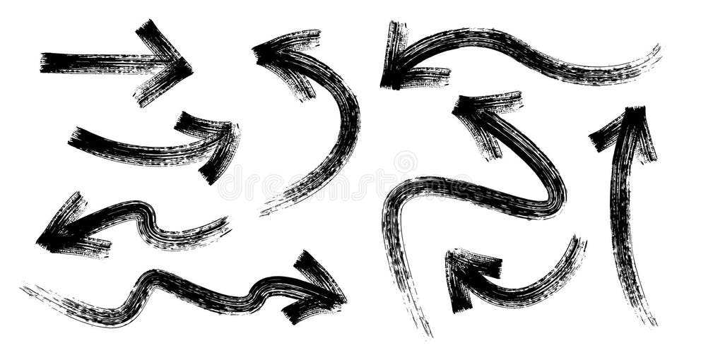 Set of Hand Drawn Arrows with Texture. Curvy, Wavy Arrows. Stock ...