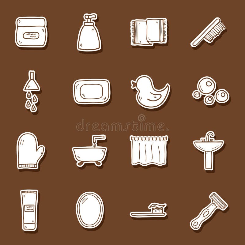 Set of Hand Drawn Bathroom Stickers Stock Vector - Illustration of ...