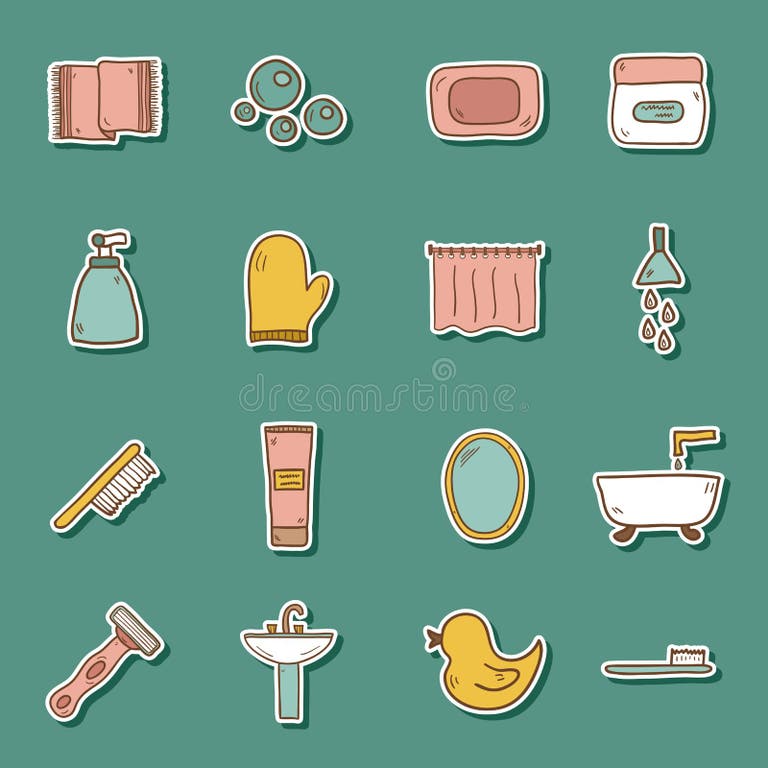 Set of Hand Drawn Bathroom Stickers Stock Vector - Illustration of ...