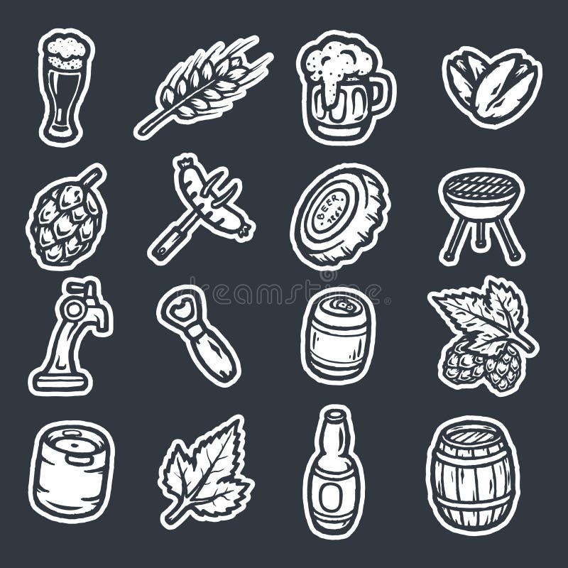 Set of Hand Drawn Beer Icons. Stock Vector - Illustration of pint ...