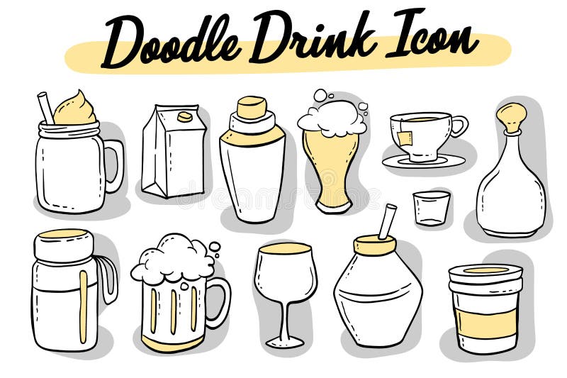 Set of Hand Drawn Beverages Doodle Drink Icon. Stock Vector ...