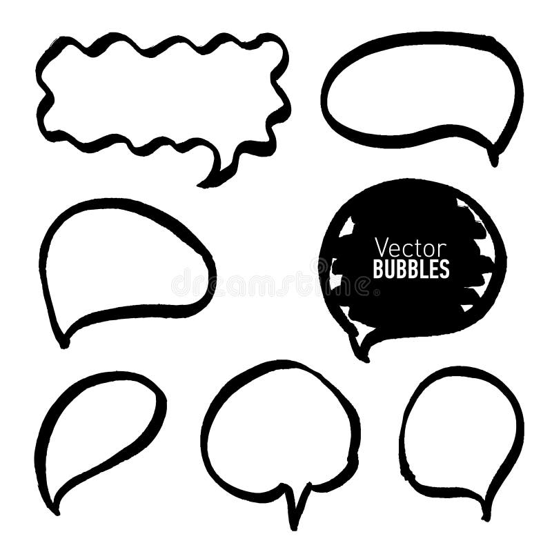 Set of Hand Drawn Black Marker Bubbles. Stock Vector - Illustration of ...