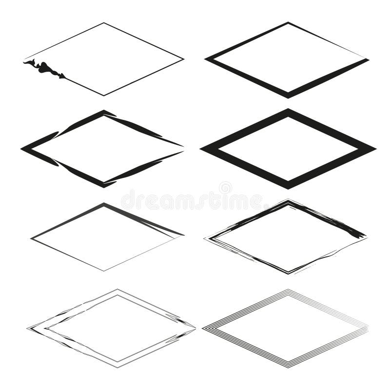 Set of Hand Drawn Black Rhombus. Rhomb Frame. Vector Illustration. EPS ...