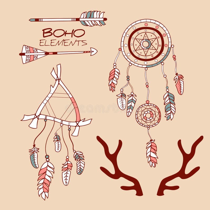 Set of Hand Drawn Boho Elements Stock Vector - Illustration of vector ...