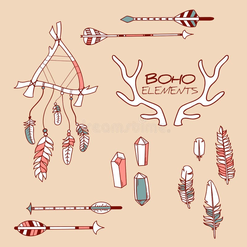 Set of Hand Drawn Boho Elements Stock Vector - Illustration of drawn ...