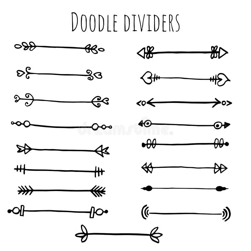 Set of Hand Drawn Border Lines and Dividers. Vector Doodle Design ...