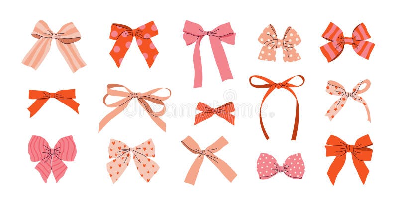 Set of Hand Drawn Bows, Bow Ties, Ribbons. Vector. Stock Illustration ...