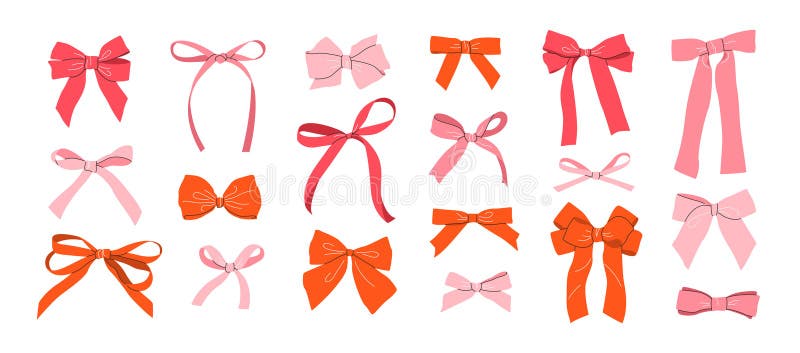 Set of Hand Drawn Bows, Bow Ties, Ribbons. Vector. Stock Illustration ...