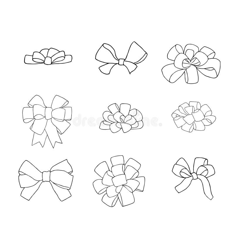 Set of Hand Drawn Bows. Outline Drawing Stock Illustration ...