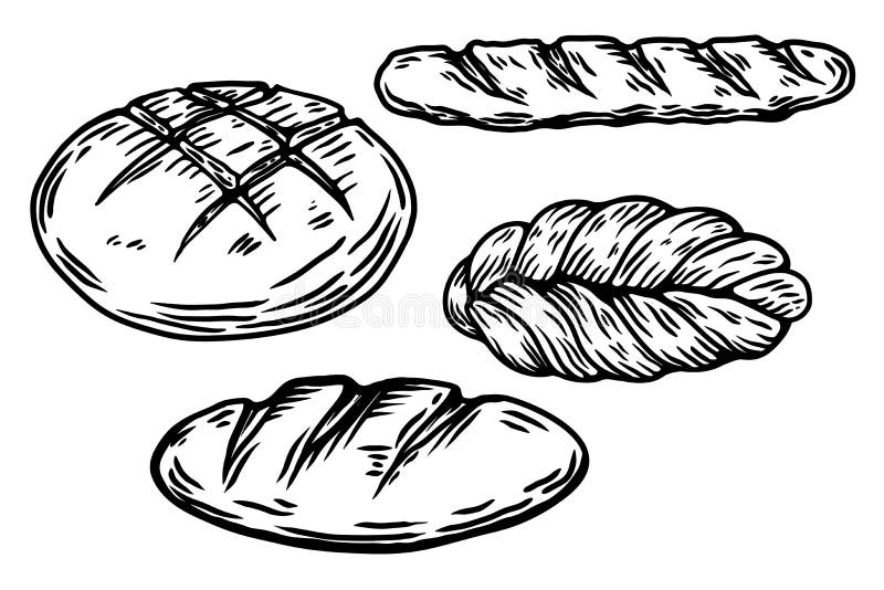 Set of Hand Drawn Bread Illustrations. Design Element for Package ...