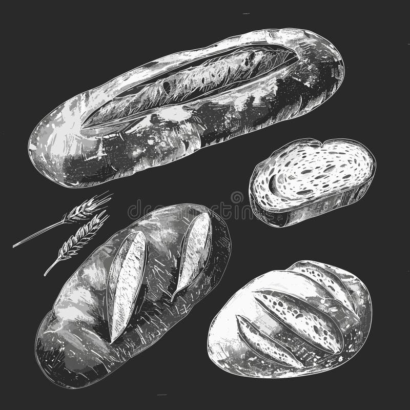 Set of Hand Drawn Bread. Vector Illustration on Chalkboard Background ...
