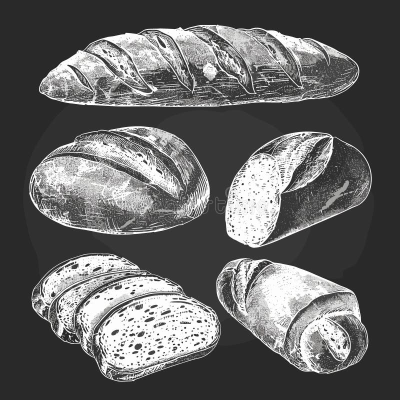 Set of Hand Drawn Bread. Vector Illustration on Chalkboard Background ...