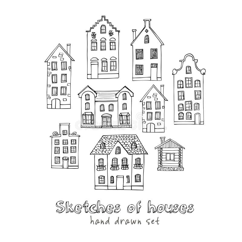 Set of Hand Drawn Buildings. Vector Illustration. Stock Vector ...