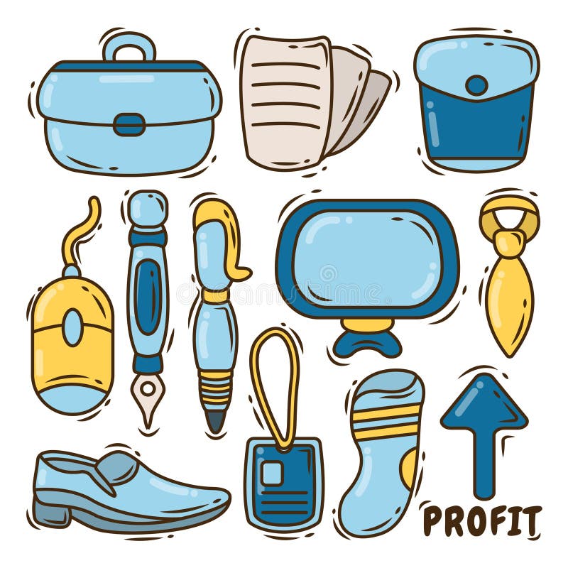 Set of Hand Drawn Cartoon Doodle Office Element Collection Stock Vector ...