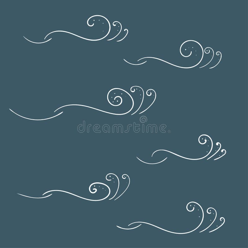 Set of Hand Drawn Cartoon White Waves Stock Illustration - Illustration ...