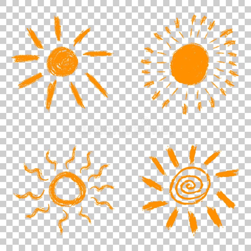 Set of Hand Drawn Chalk Sun Icons. Vector Illustration on Isolated ...