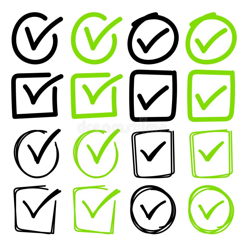 Set of Hand Drawn Check Mark Stock Vector - Illustration of design ...