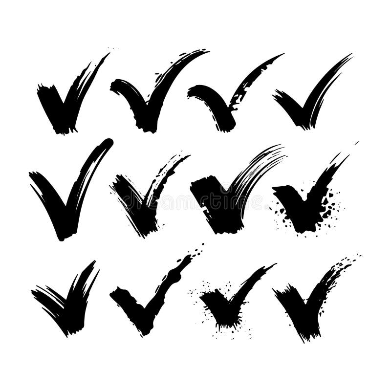 A Set of Hand-drawn Check Marks Created with Rough Brush Strokes. the ...