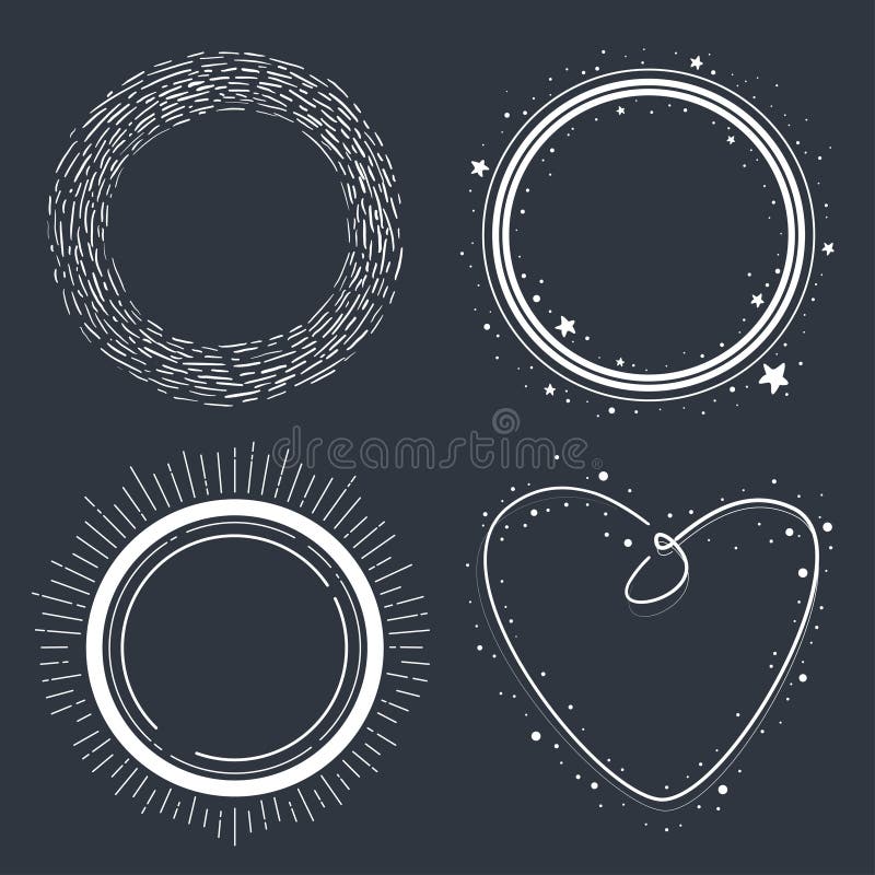 Set Of Hand Drawn Circle Frame Scribbles With Stars, Heart Shape, Sun ...