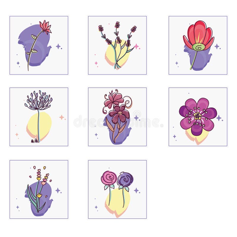 Set of Hand Drawn Colored Flowers Stock Vector - Illustration of floral ...